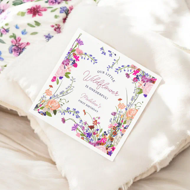 Modern Cute Spring Boho Wildflower 1st Birthday Napkins | Zazzle