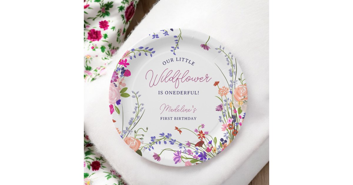 Modern Cute Spring Boho Wildflower First Birthday Paper Plates | Zazzle