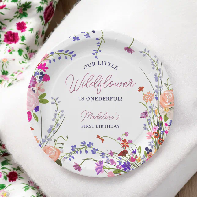 Modern Cute Spring Boho Wildflower First Birthday Paper Plates | Zazzle