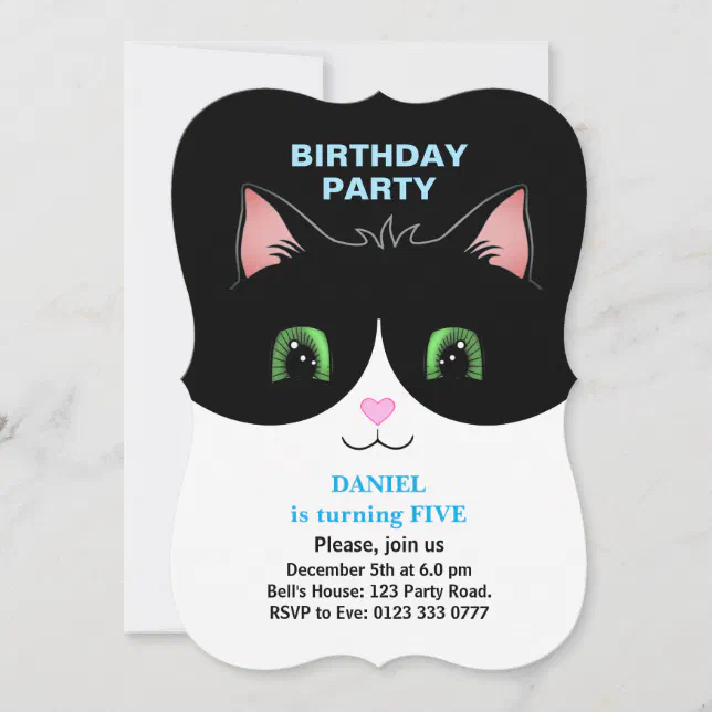 Modern Cute Tuxedo Cat Boy Birthday Invitation | Zazzle