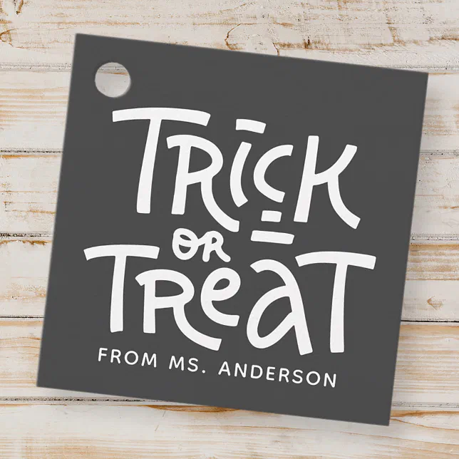 Modern Cute Typography Trick Or Treat Halloween Favor Tags | Zazzle