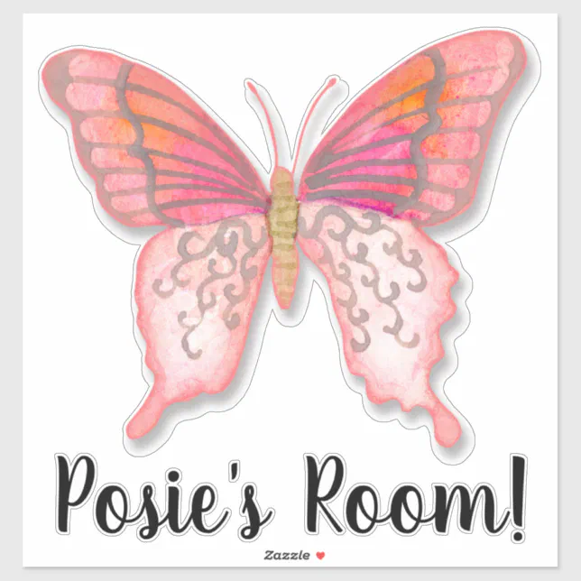 Modern Cute Watercolor Butterfly Pink Orange Art Sticker | Zazzle