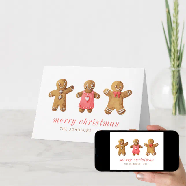 Modern Cute Watercolor Gingerbread Man Card | Zazzle