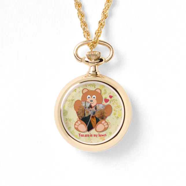 Modern Cute Yellow Teddy Bear Heart Photo Frame Watch | Zazzle