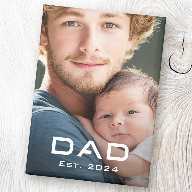 Modern dad est year father's day new baby photo magnet | Zazzle