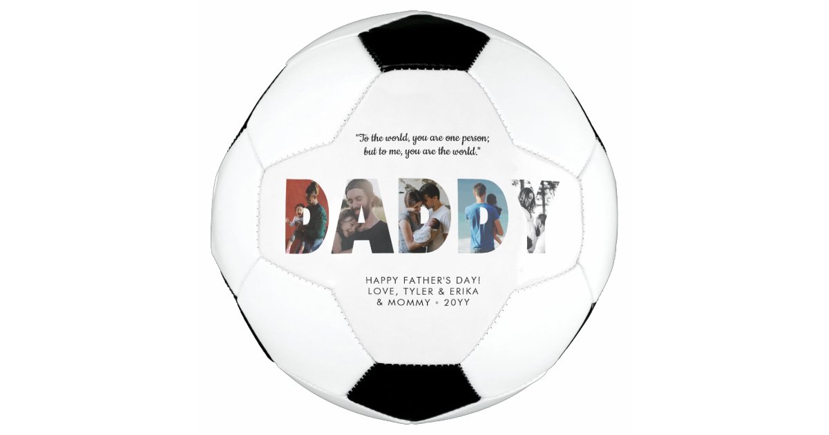 Modern DADDY Photo Collage Chic Happy Father's Day Soccer Ball | Zazzle