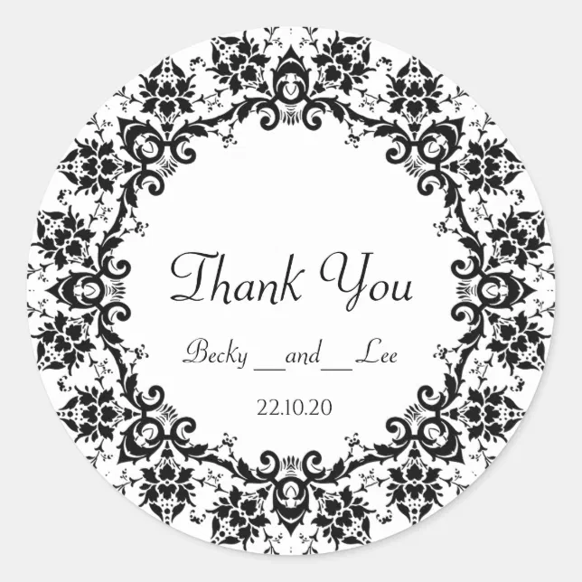 Modern Damask Floral Wedding Thank You Sticker Zazzle