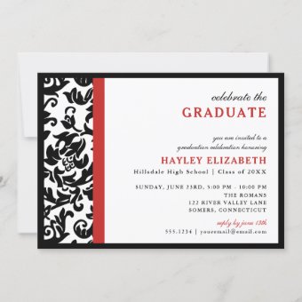 Modern Damask Red Border Graduation Invitation | Zazzle