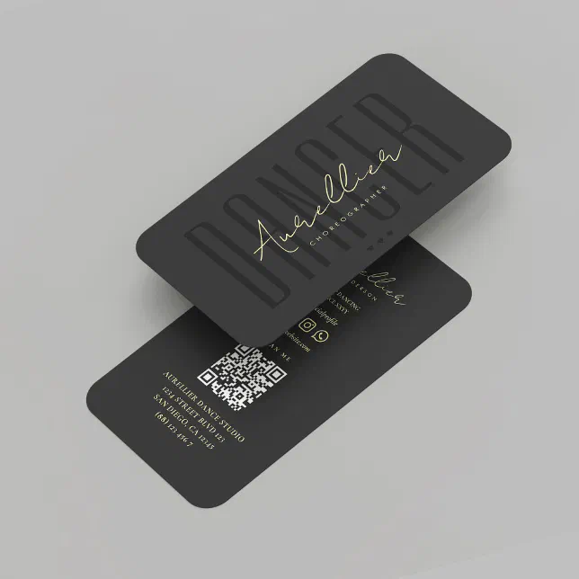Modern Dancer Dancing Choreographer Black Gold Business Card | Zazzle