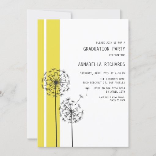Modern Dandelions Yellow Graduation Party Invitation | Zazzle