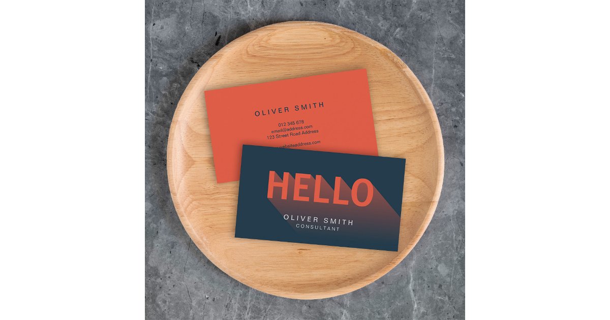 Modern Dark Blue and Orange Hello Business Card | Zazzle