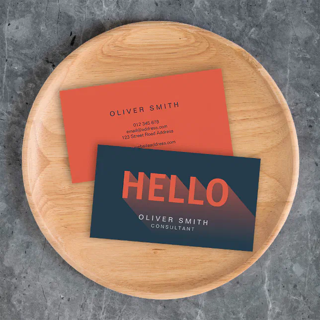 Modern Dark Blue and Orange Hello Business Card | Zazzle