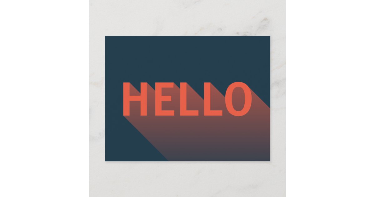 Modern Dark Blue and Orange Hello Typography Postcard | Zazzle