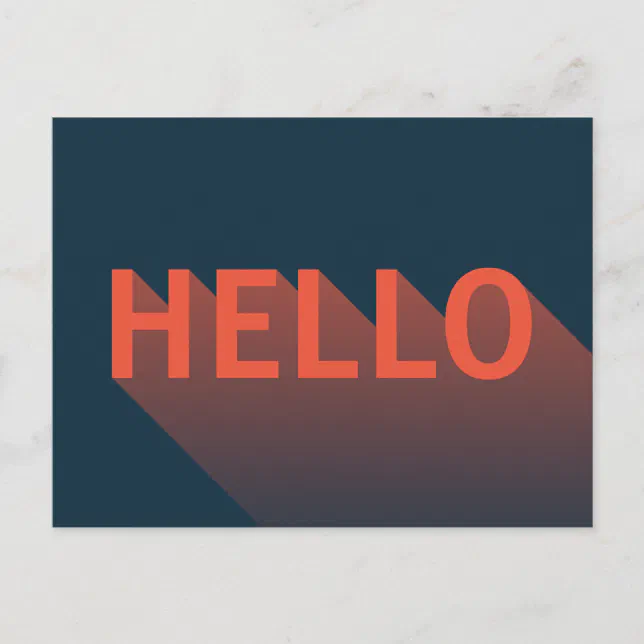 Modern Dark Blue and Orange Hello Typography Postcard | Zazzle
