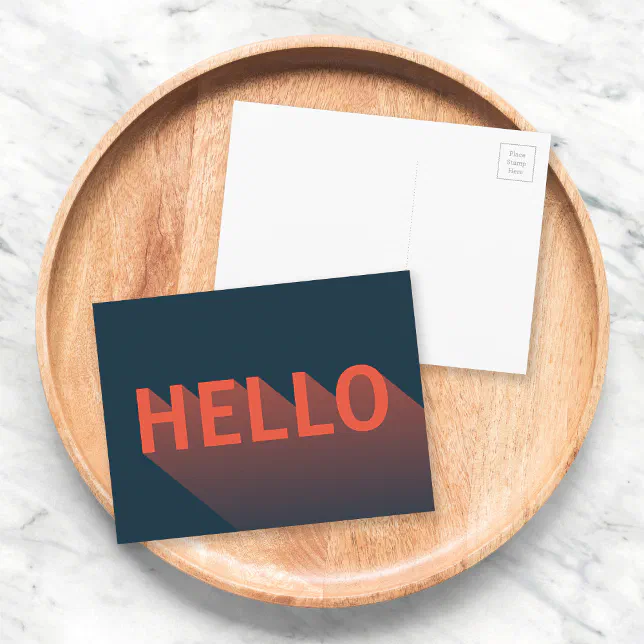Modern Dark Blue and Orange Hello Typography Postcard | Zazzle