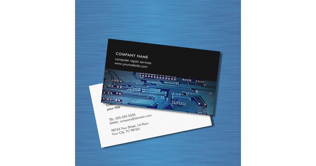 Modern Dark Blue Circuit Board Computer Consultant Business Card | Zazzle
