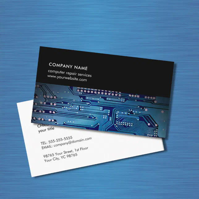 Modern Dark Blue Circuit Board Computer Consultant Business Card | Zazzle