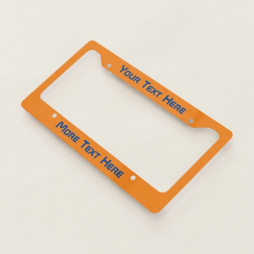 Modern Dark Blue Text on Orange License Plate Frame | Zazzle