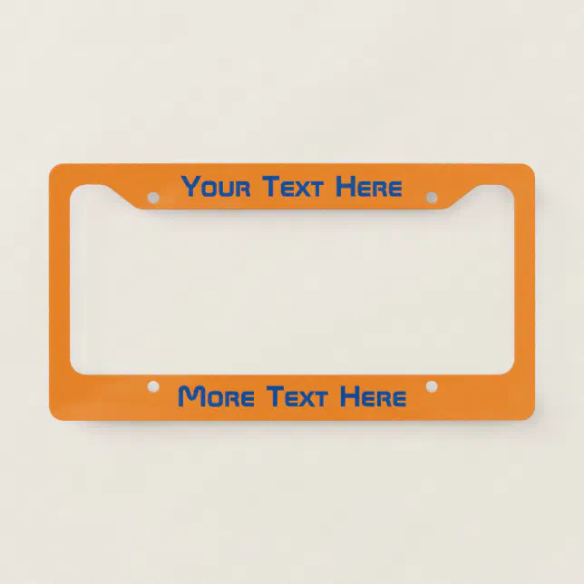 Modern Dark Blue Text on Orange License Plate Frame | Zazzle