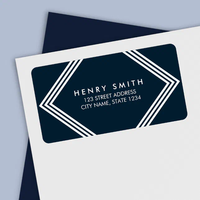 Modern Dark Blue & White Borders Geometric Address Label | Zazzle