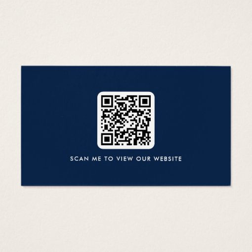 Modern dark blue white logo QR code business card | Zazzle