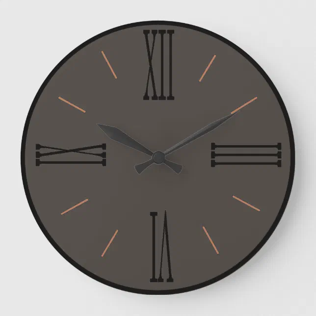 Modern Dark Brown with Black Trim Large Clock | Zazzle