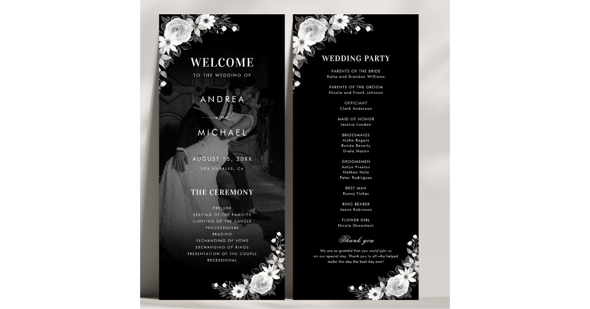Modern Dark Faded Photo Gothic Floral Wedding Program | Zazzle