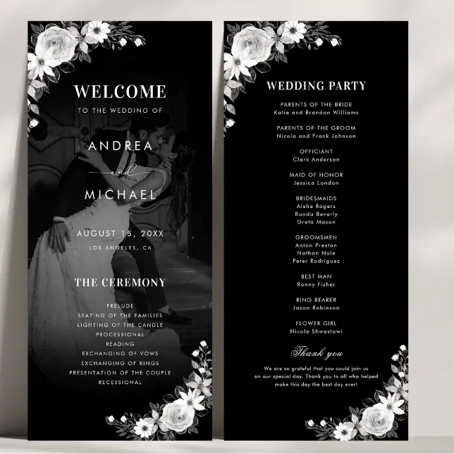 Modern Dark Faded Photo Gothic Floral Wedding Program | Zazzle