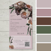 Modern Dark Flower Blossoms Soft Pink QR Code All In One Invitation ...