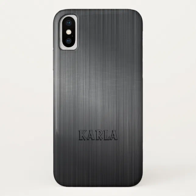 Modern Dark Gray Metallic Texture Monogram Case-Mate iPhone Case | Zazzle