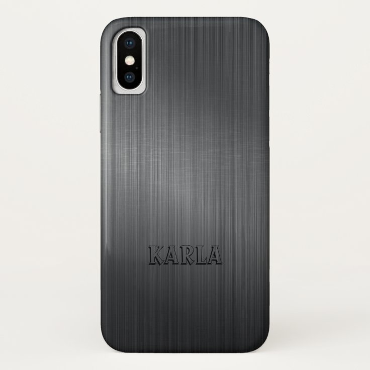 Modern Dark Gray Metallic Texture Monogram Case-Mate iPhone Case | Zazzle