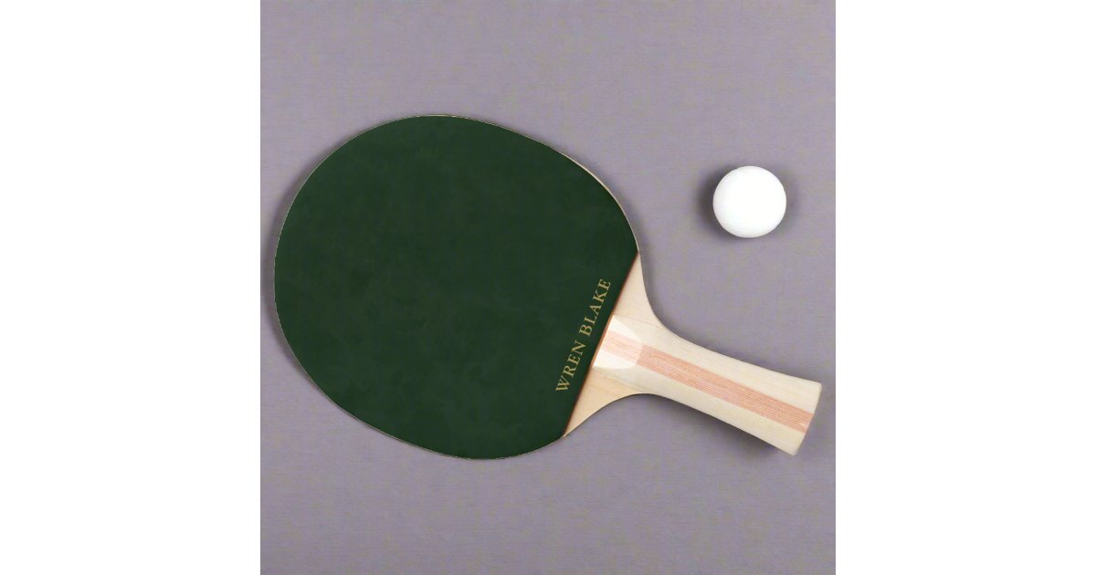 Modern Dark Green Leather & Gold Script Name Ping Pong Paddle | Zazzle