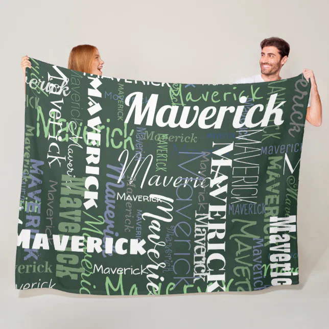 Modern Dark Green Long Name Repeating Pattern Fleece Blanket | Zazzle