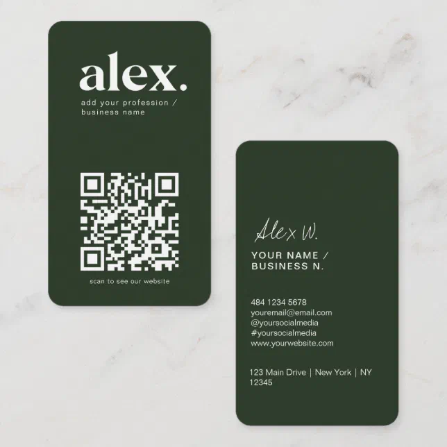 Modern Dark Green QR Code Logo Business Card | Zazzle