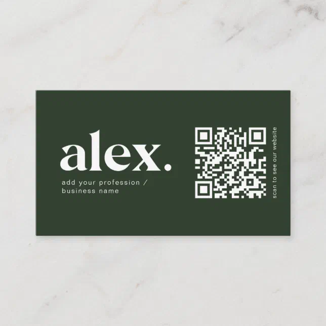 Modern Dark Green QR Code Logo Business Card | Zazzle