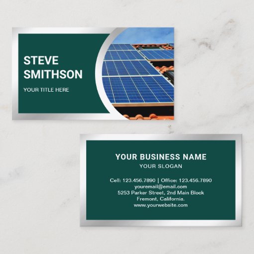 Modern Dark Green Steel Rooftop Solar Panels Business Card | Zazzle