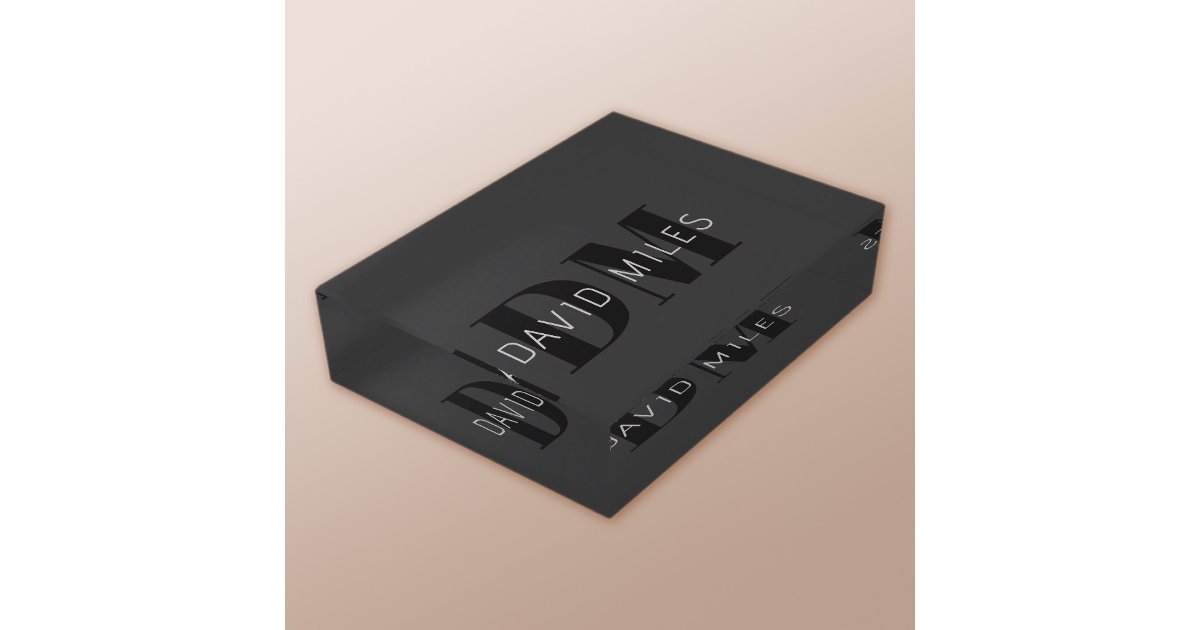 Modern Dark Grey & Black Editable Name & Monogram Paperweight | Zazzle