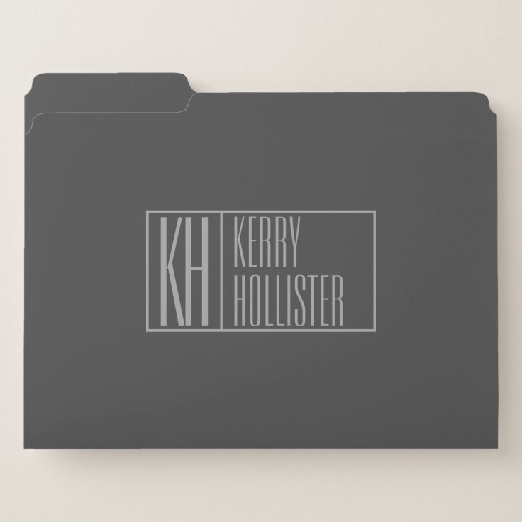 Modern Dark Grey Monogrammed Initials & Name Logo File Folder | Zazzle
