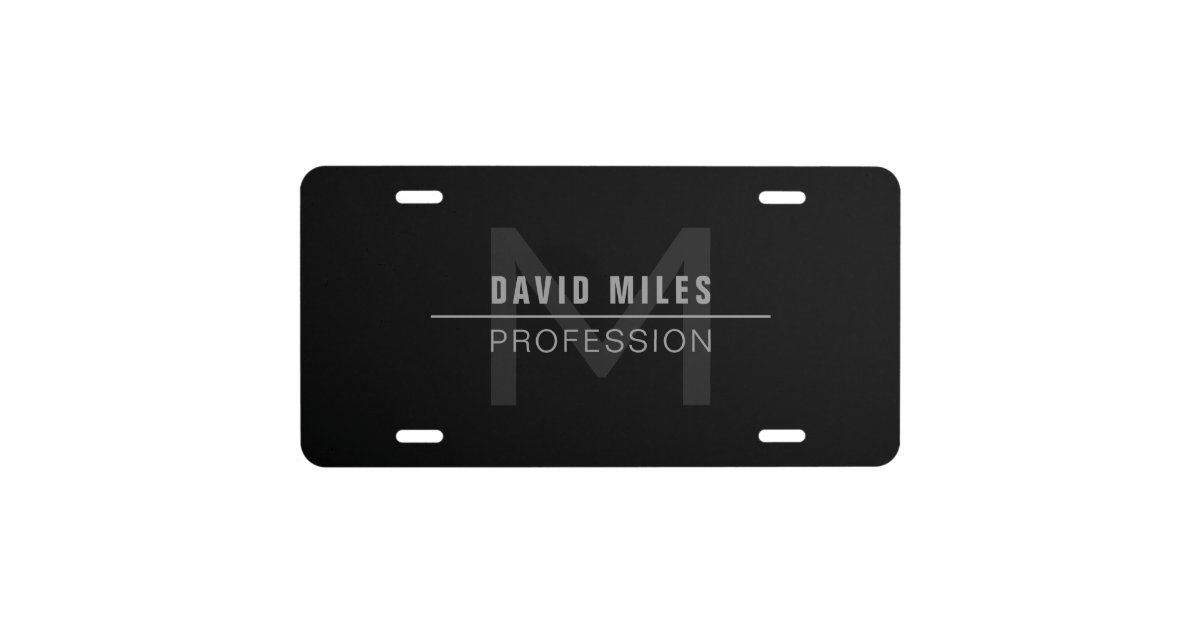 Modern Dark Grey Professional Name License Plate | Zazzle