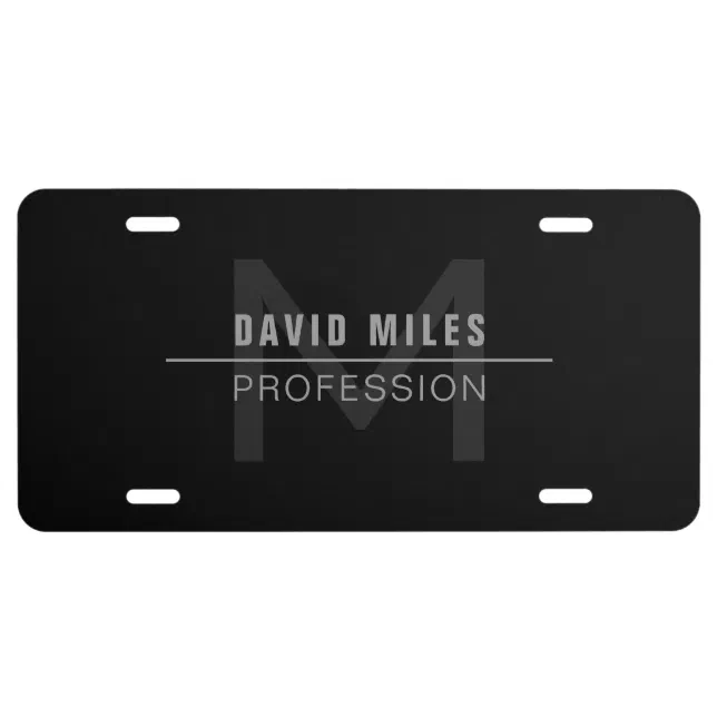 Modern Dark Grey Professional Name License Plate | Zazzle