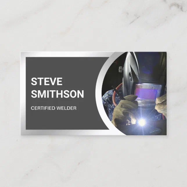 Modern Dark Grey Steel Welding Fabricator Welder Business Card | Zazzle