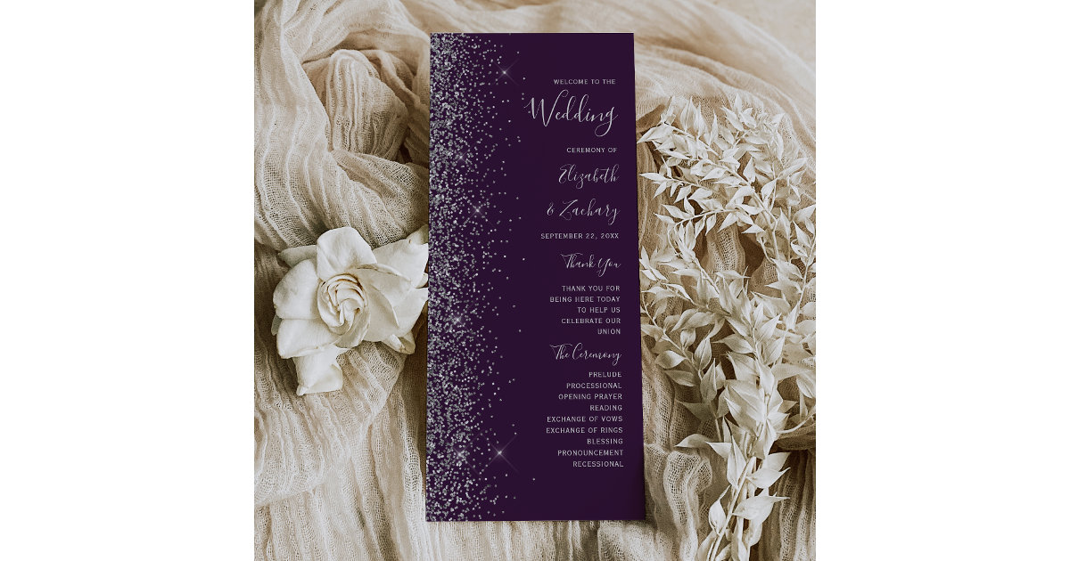 Modern Dark Purple Silver Glitter Edge Wedding | Zazzle
