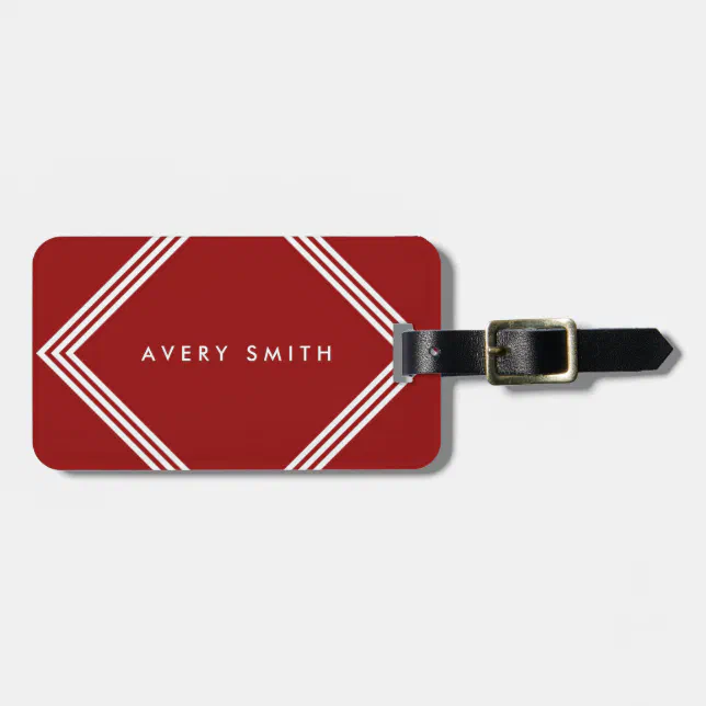 Modern Dark Red and Geometric White Borders Luggage Tag | Zazzle