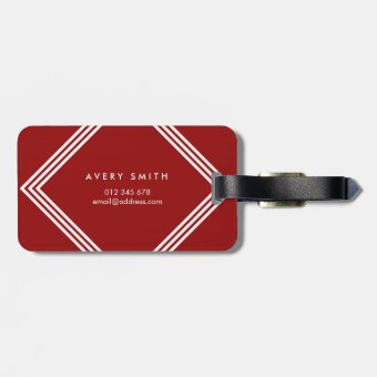 Modern Dark Red and Geometric White Borders Luggage Tag | Zazzle