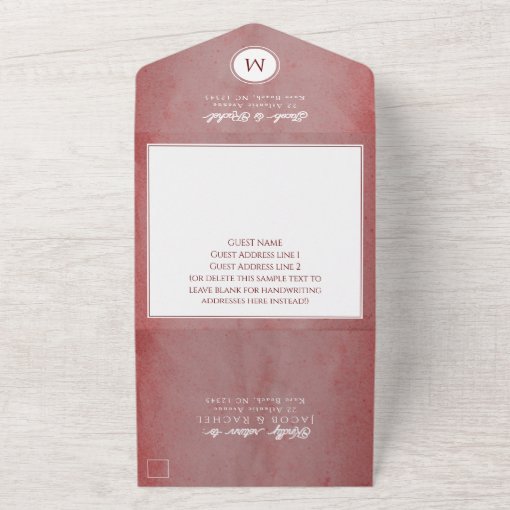Modern Dark Red Parchment Paper Wedding All In One Invitation | Zazzle