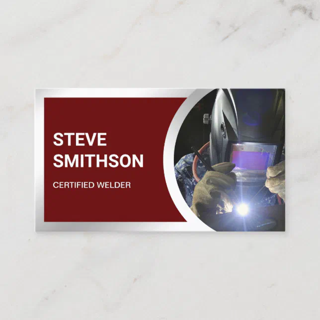 Modern Dark Red Steel Welding Fabricator Welder Business Card | Zazzle