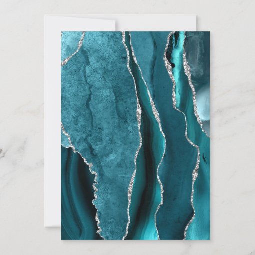 Modern Dark Teal Silver Agate Wedding Invitation | Zazzle