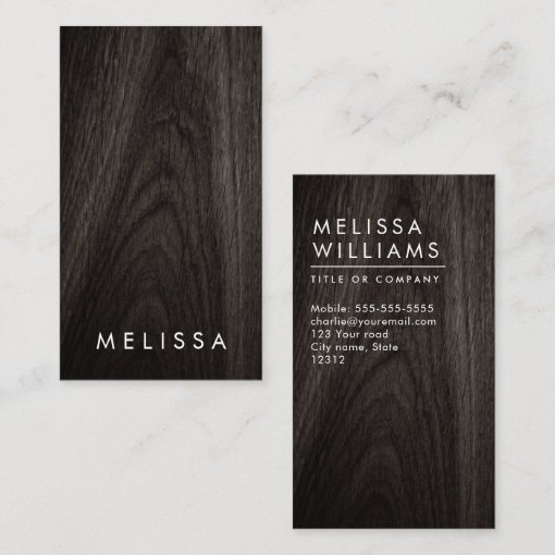 Modern dark wood minimalist professional vertical business card | Zazzle