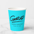 Modern Dashed Grad Turquoise Graduation Paper Cups | Zazzle