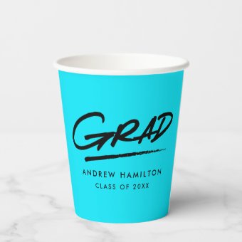 Modern Dashed Grad Turquoise Graduation Paper Cups | Zazzle